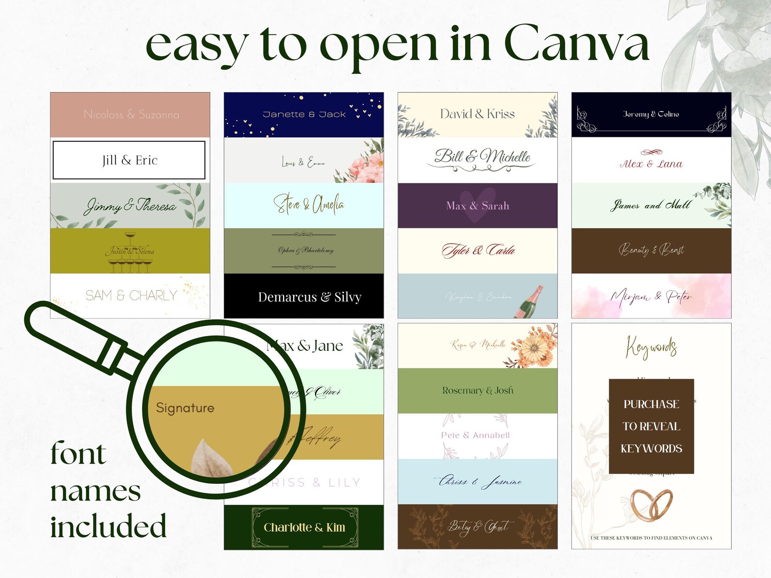 Wedding Fonts / Canva Template / Cursive Font / Wedding Typefaces File ...