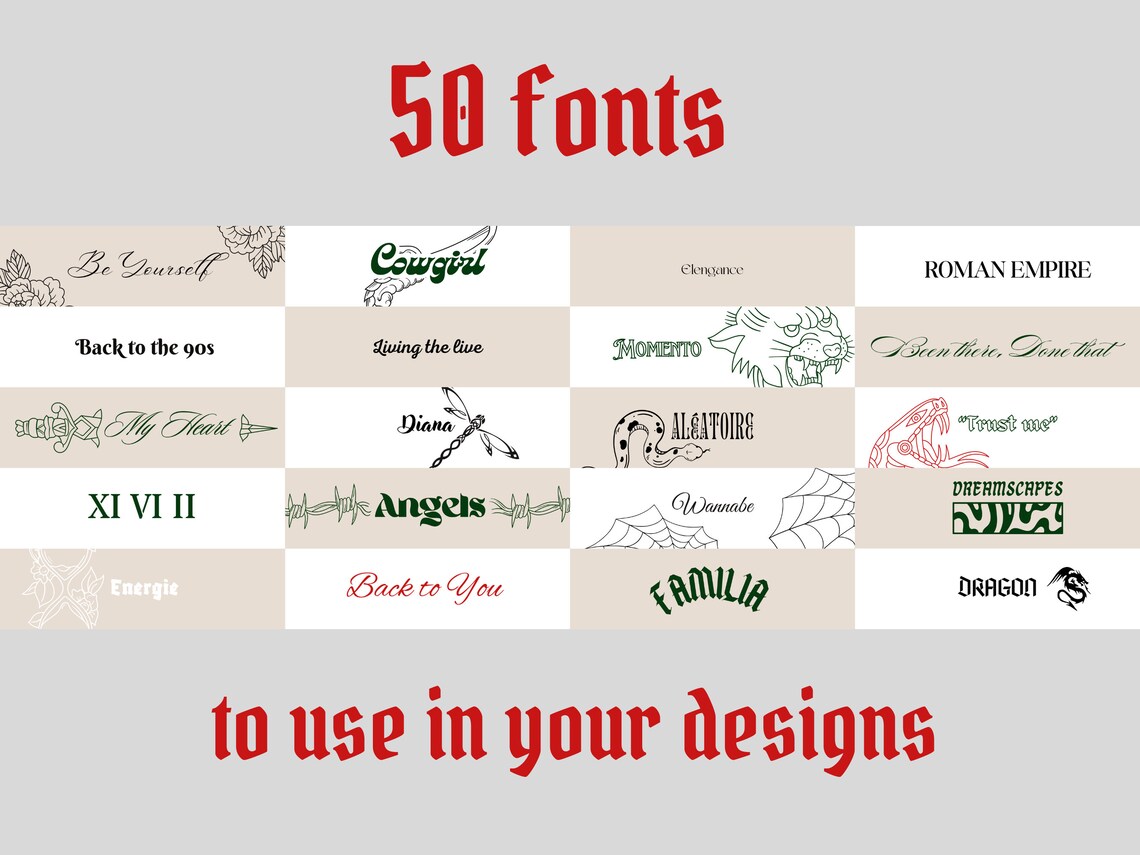 Tattoo Fonts / Canva Template / Tattoo Font / Tattoos Typefaces File ...