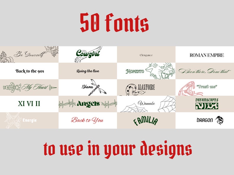 Tattoo Fonts / Canva Template / Tattoo Font / Tattoos Typefaces File ...