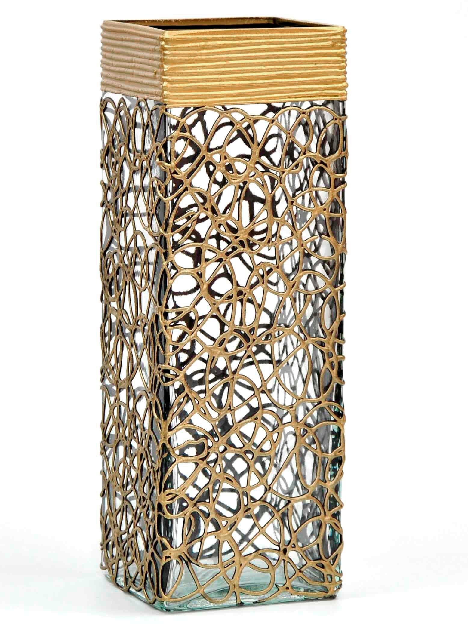 Gold Glass Vase Square Vase Art Decorated Glass Vase for Flowers Table ...