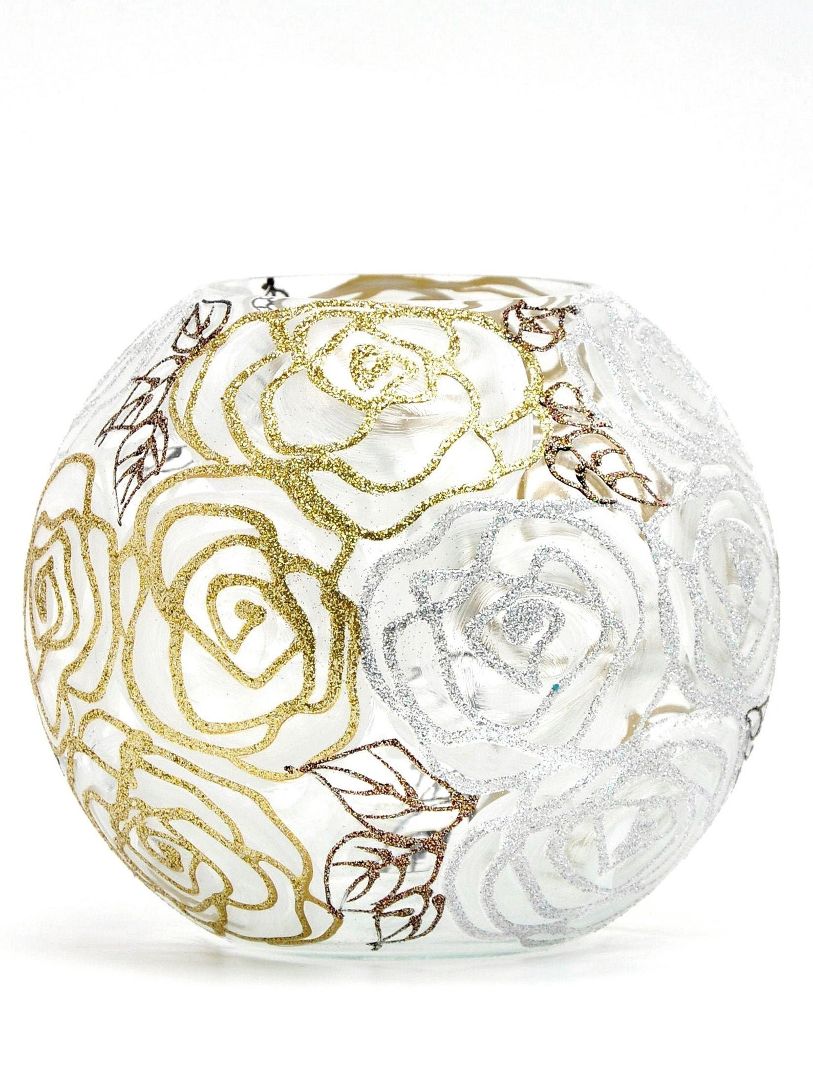 Gold Roses Glass Vase for Flowers Art Glass Round Bubble Vase Interior ...