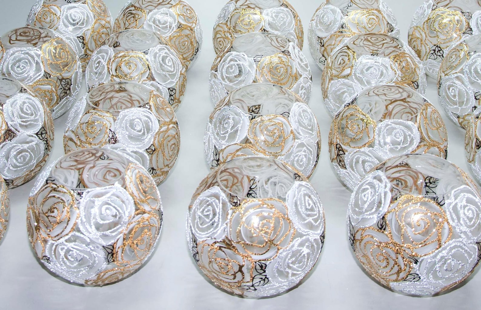 Gold Roses Glass Vase for Flowers Art Glass Round Bubble Vase Interior ...