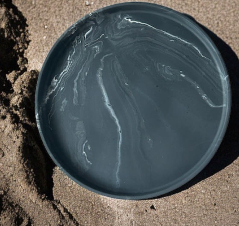 Hand Poured Round Concrete Tray: Scandi Style Marble Effect - Etsy