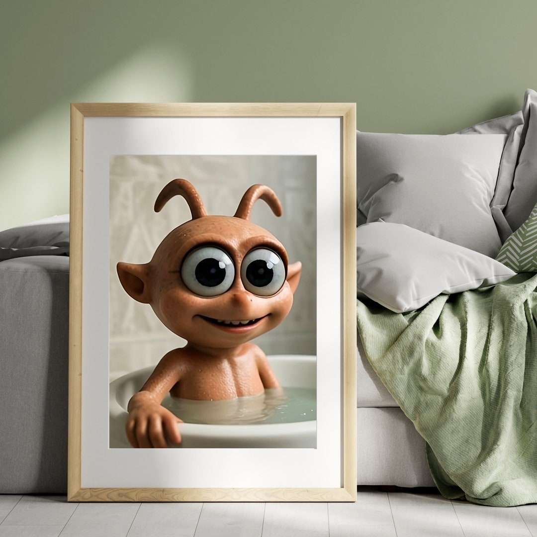 Funny Print Toilet , Alien in the Bath, Alien Art Print ,alien Taking a ...