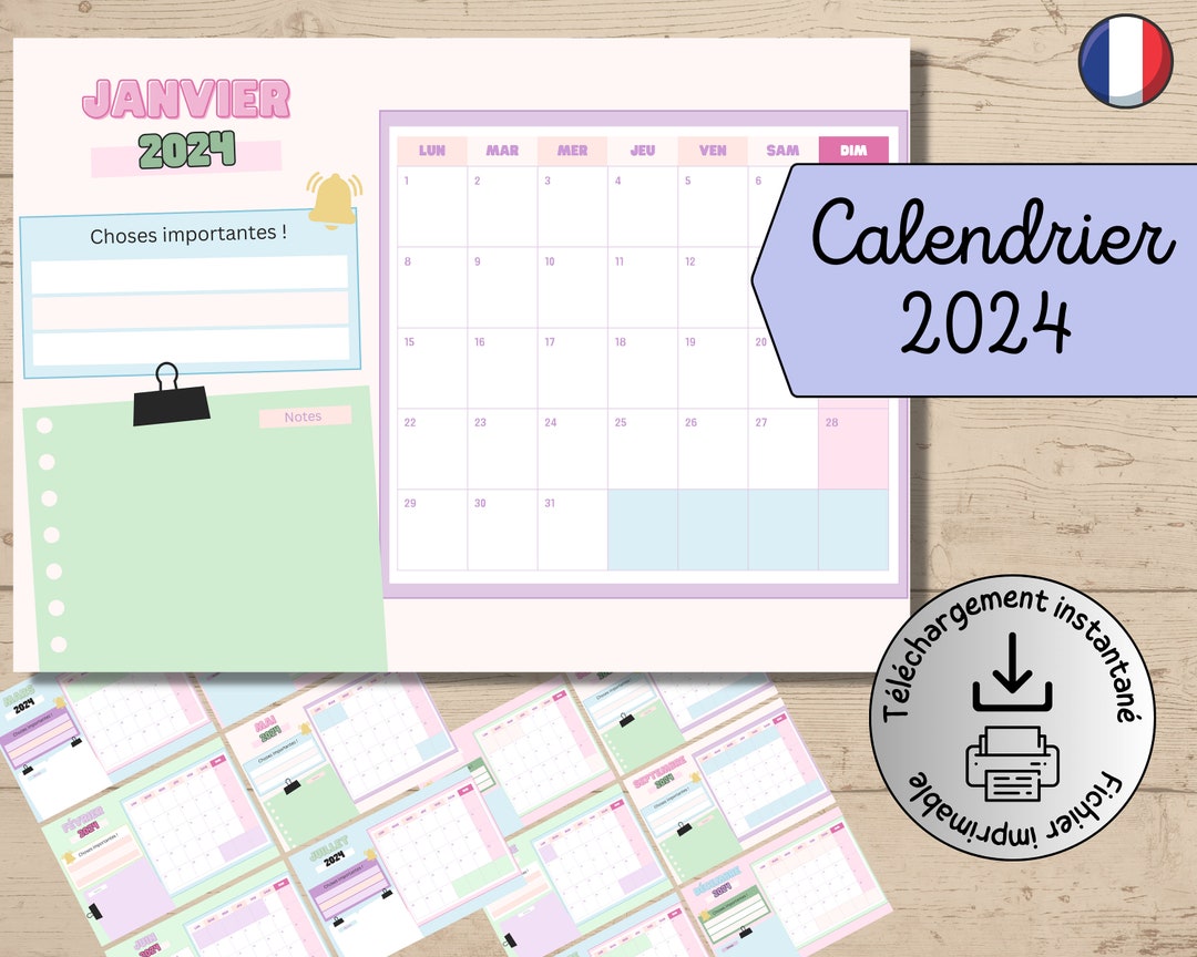 2024 Monthly Calendar for Children or Adults in French - Etsy