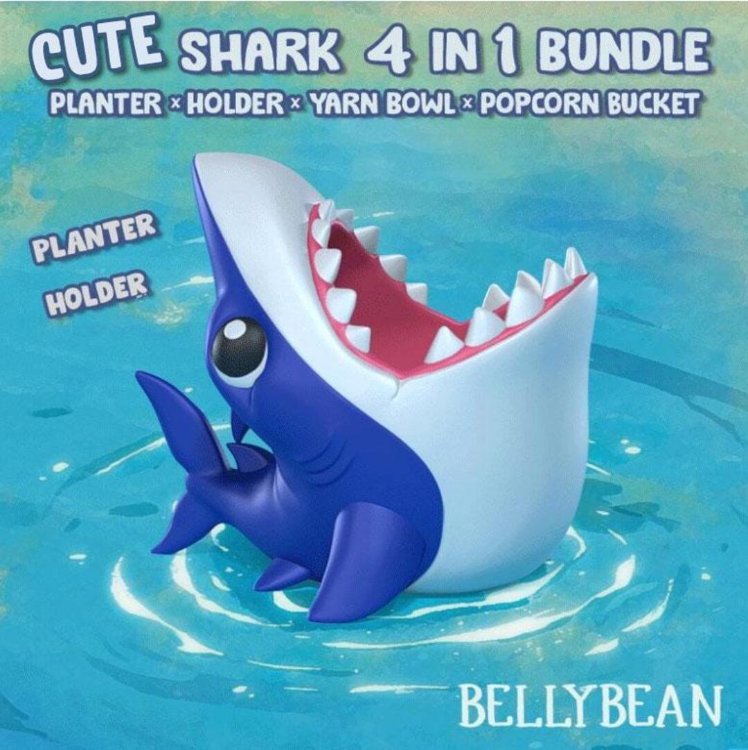 Cute Shark 4 in 1 Bundle Planter Bucket Yarn Bowl Popcorn Bucket I ...