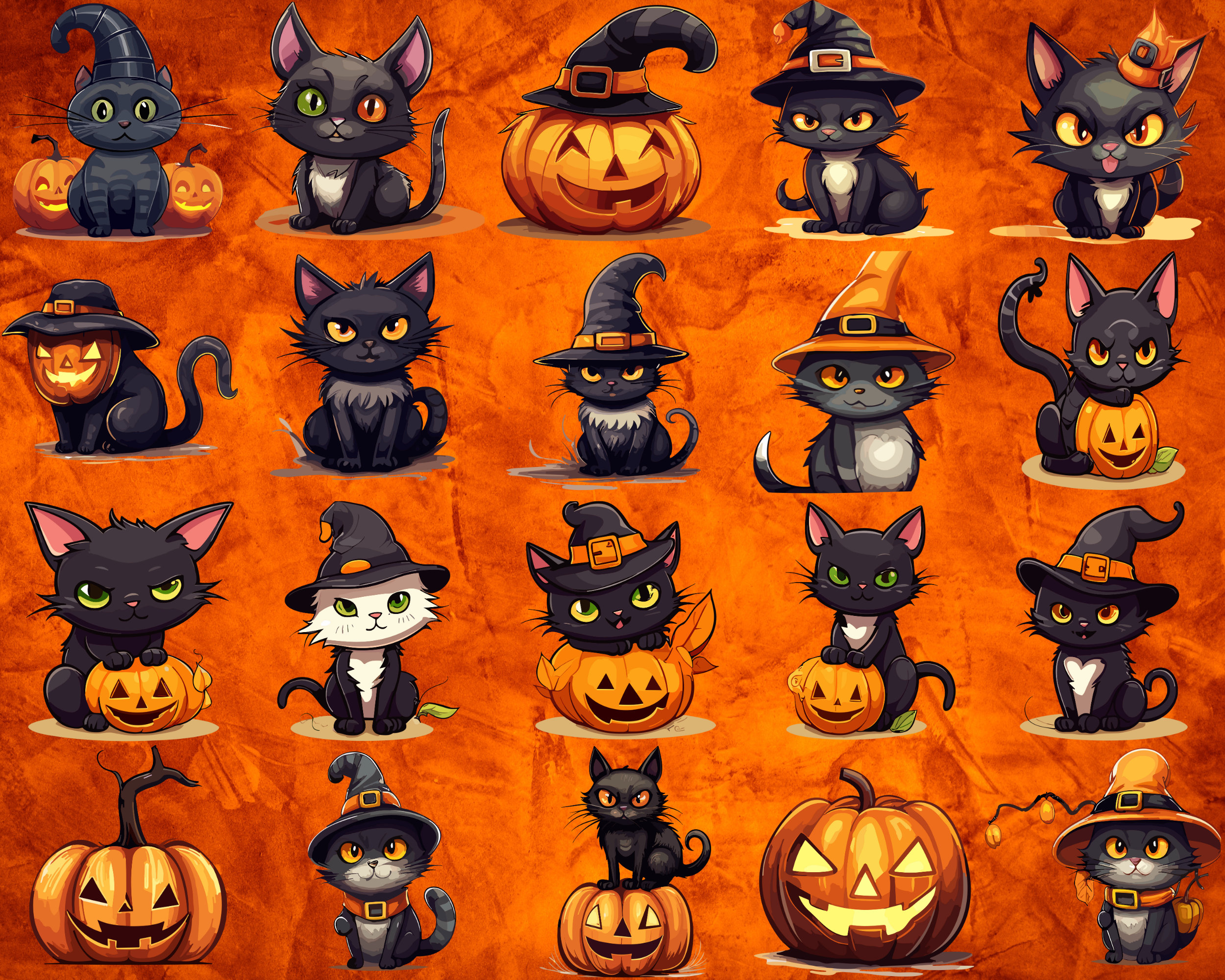 40 Halloween Cat Clipart Cats PNG With Commercial License - Etsy