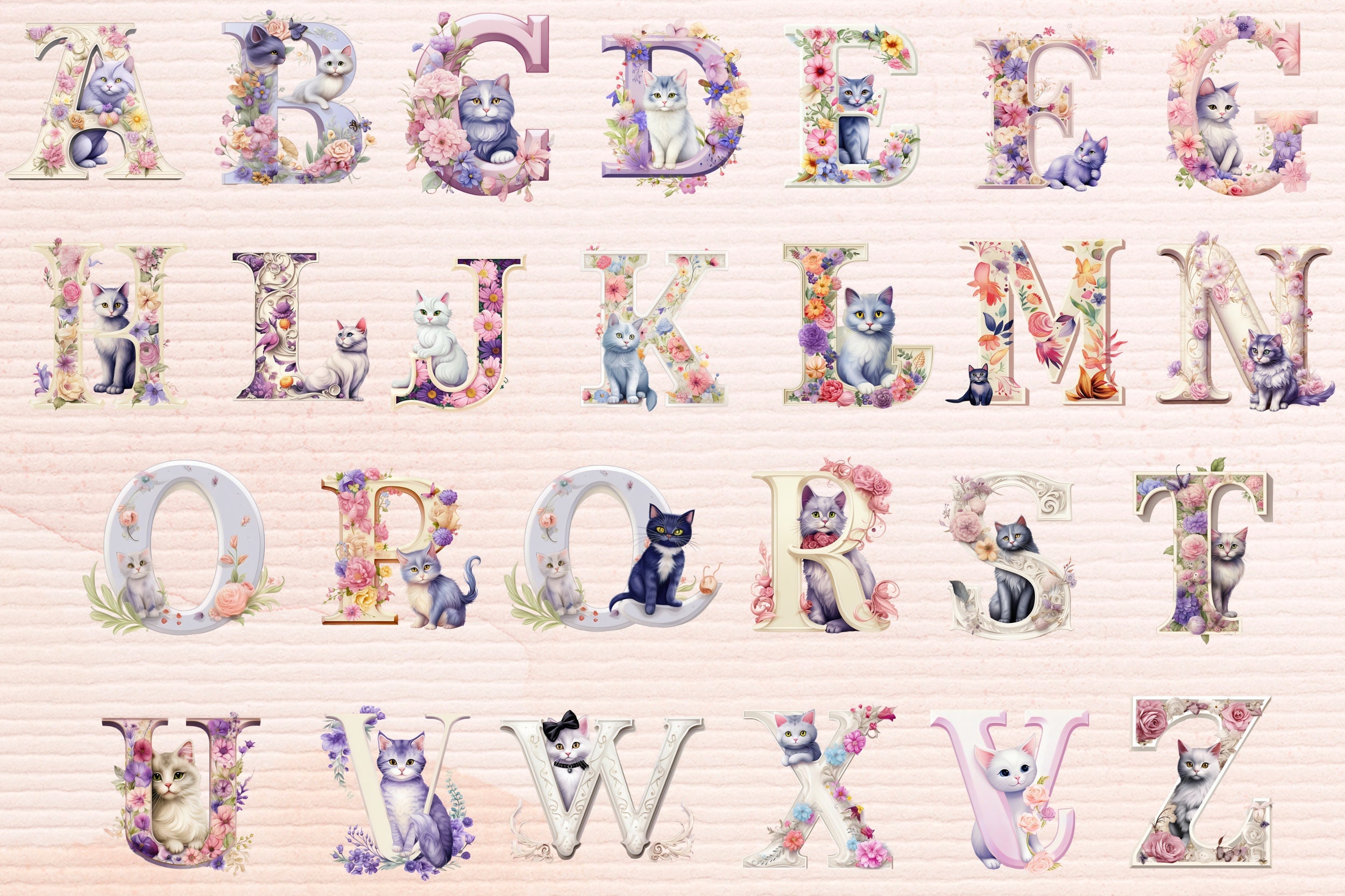 Cute Cat Alphabet Letters Printable PNG Files for Crafting & Design ...