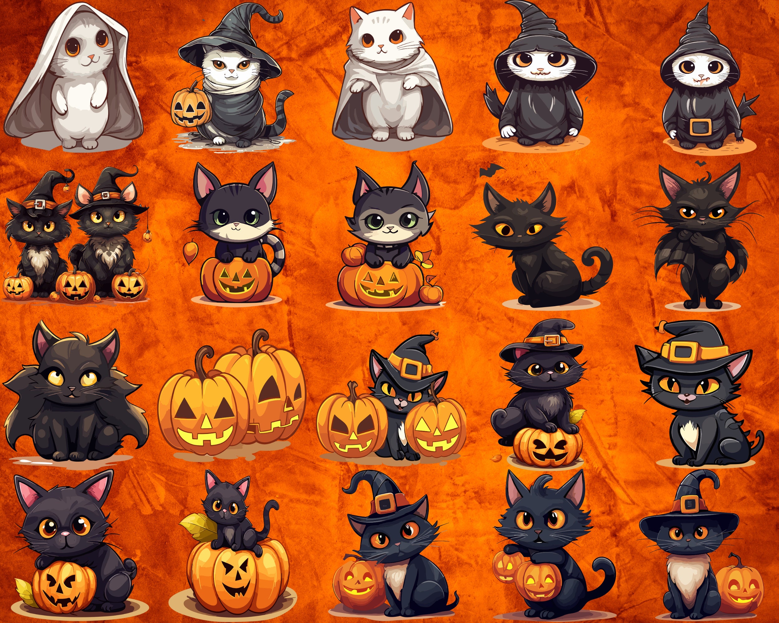 40 Halloween Cat Clipart Cats PNG With Commercial License - Etsy