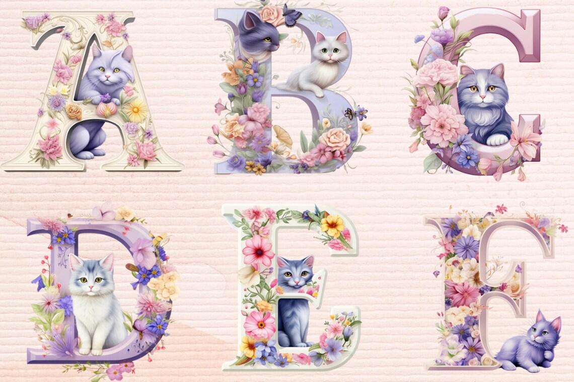 Cute Cat Alphabet Letters Printable PNG Files for Crafting & Design ...