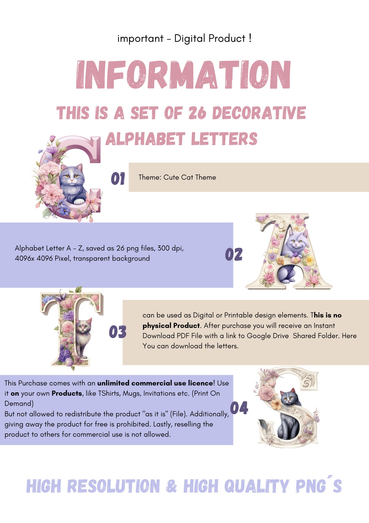 Cute Cat Alphabet Letters Printable PNG Files for Crafting & Design ...