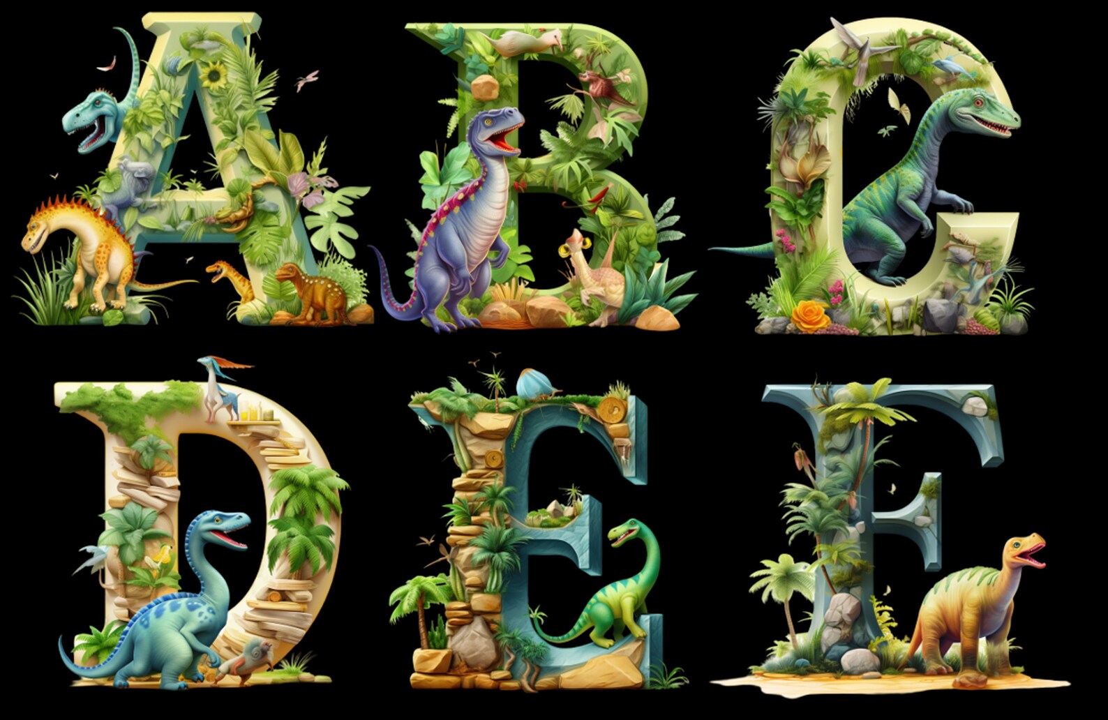 Dinosaur Alphabet PNG Files, Cute Fonts, Animal Letters, Dino Wall ...