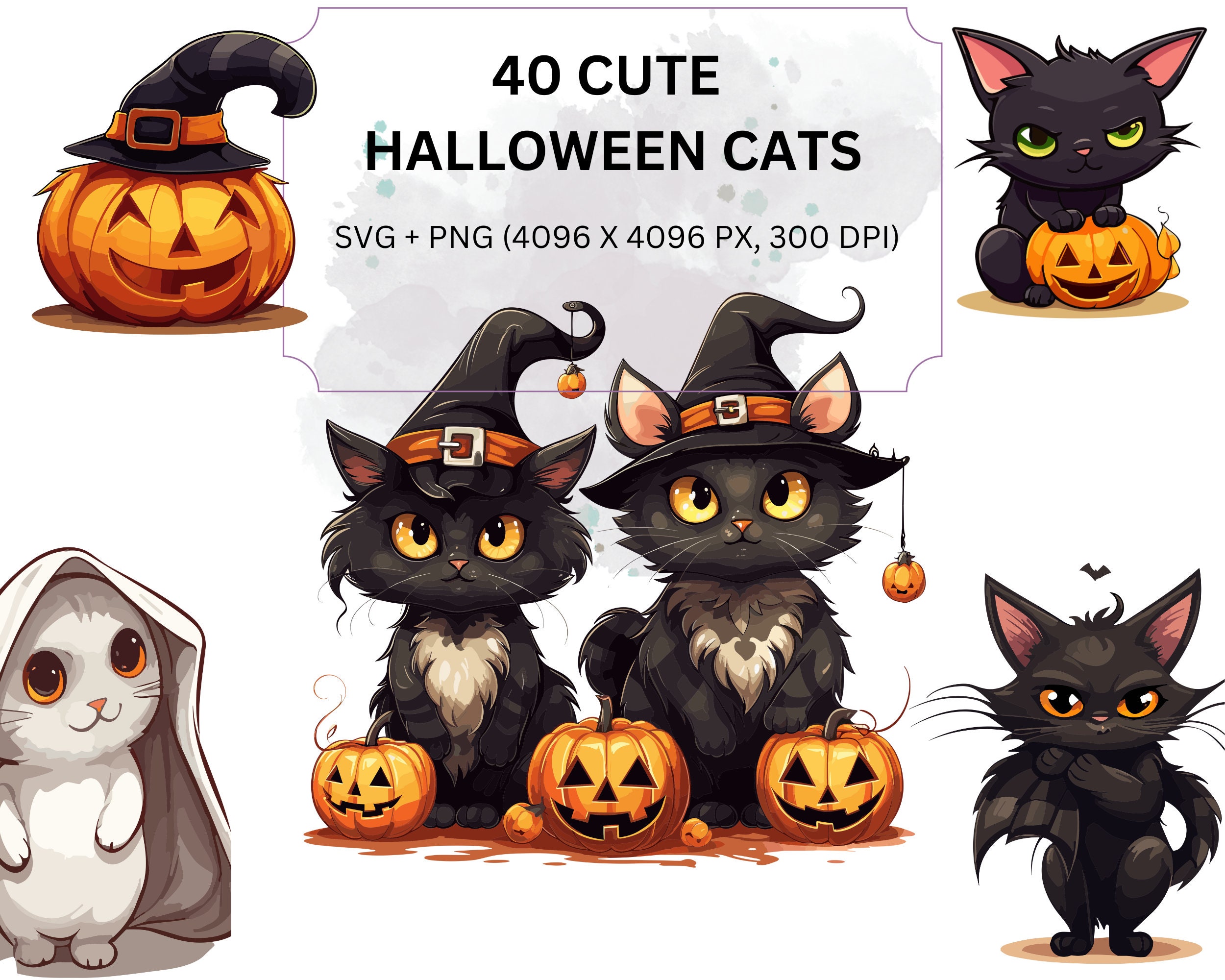 40 Halloween Cat Clipart Cats PNG With Commercial License - Etsy