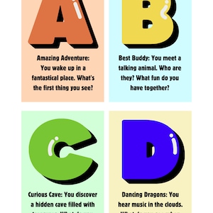 Alphabet Printable Creative Writing Prompts List and Cards: ABC ...