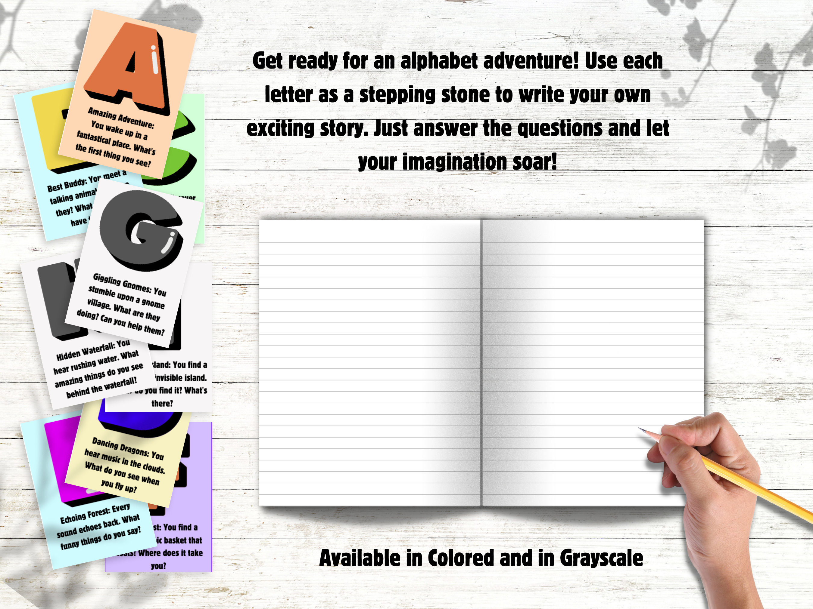 Alphabet Printable Creative Writing Prompts List and Cards: ABC ...
