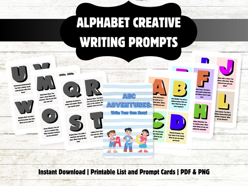 Alphabet Printable Creative Writing Prompts List and Cards: ABC ...
