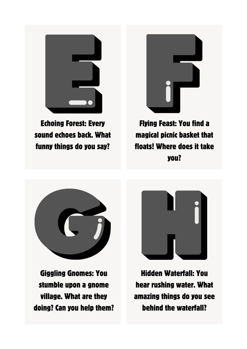 Alphabet Printable Creative Writing Prompts List and Cards: ABC ...