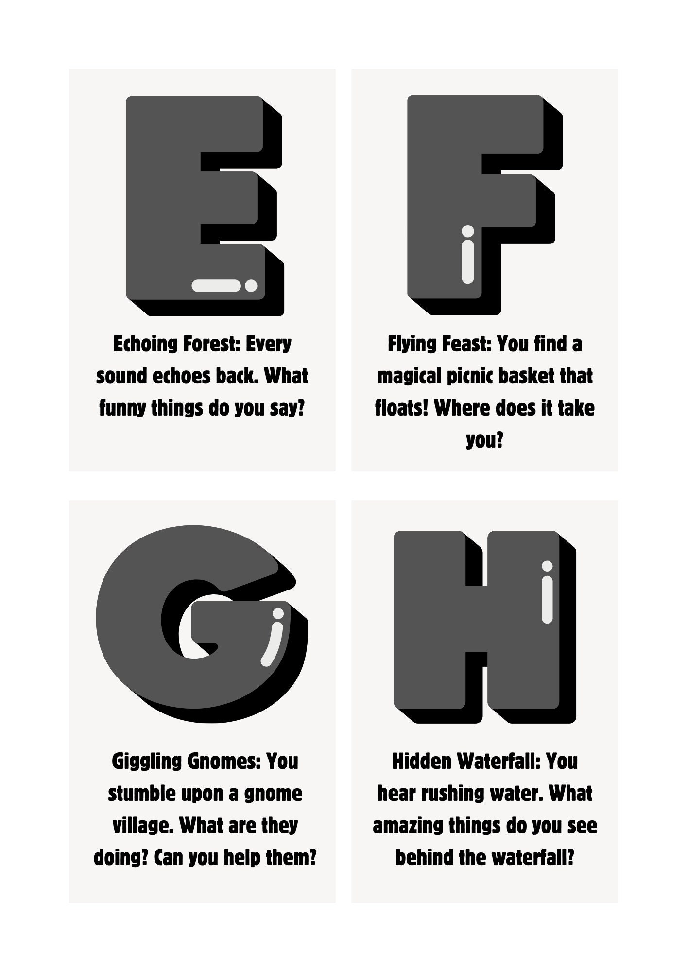 Alphabet Printable Creative Writing Prompts List and Cards: ABC ...