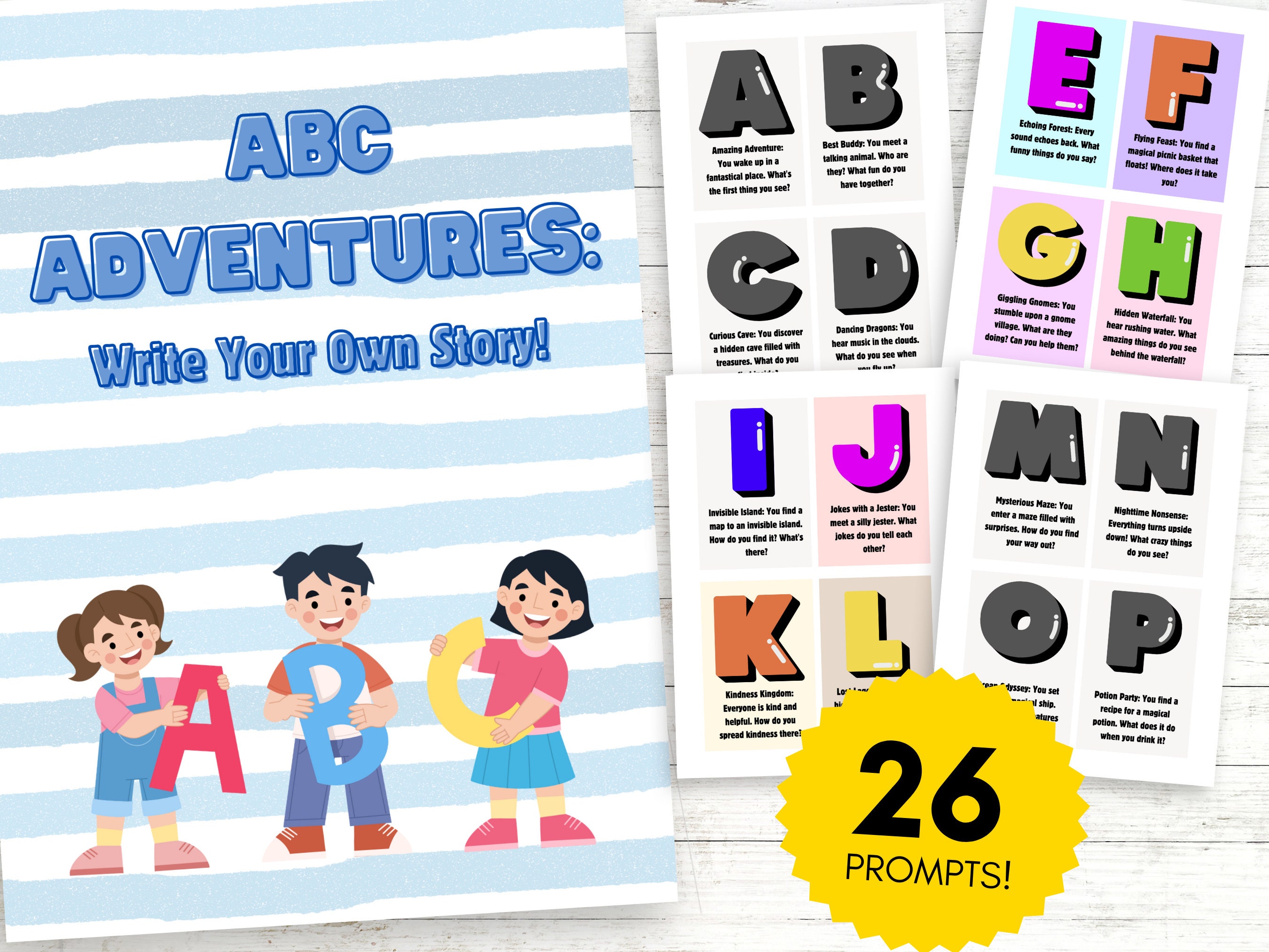 Alphabet Printable Creative Writing Prompts List and Cards: ABC ...