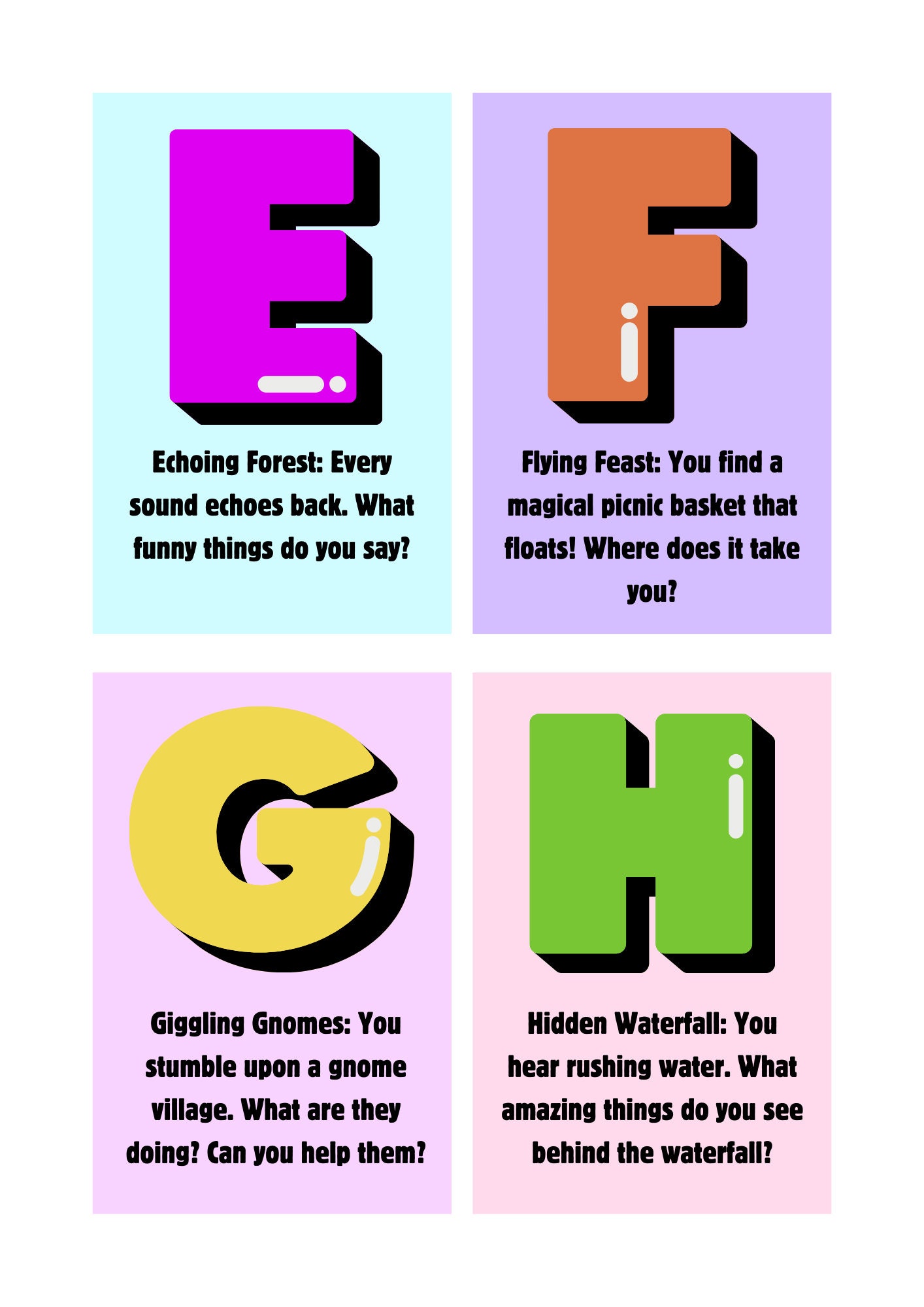 Alphabet Printable Creative Writing Prompts List and Cards: ABC ...
