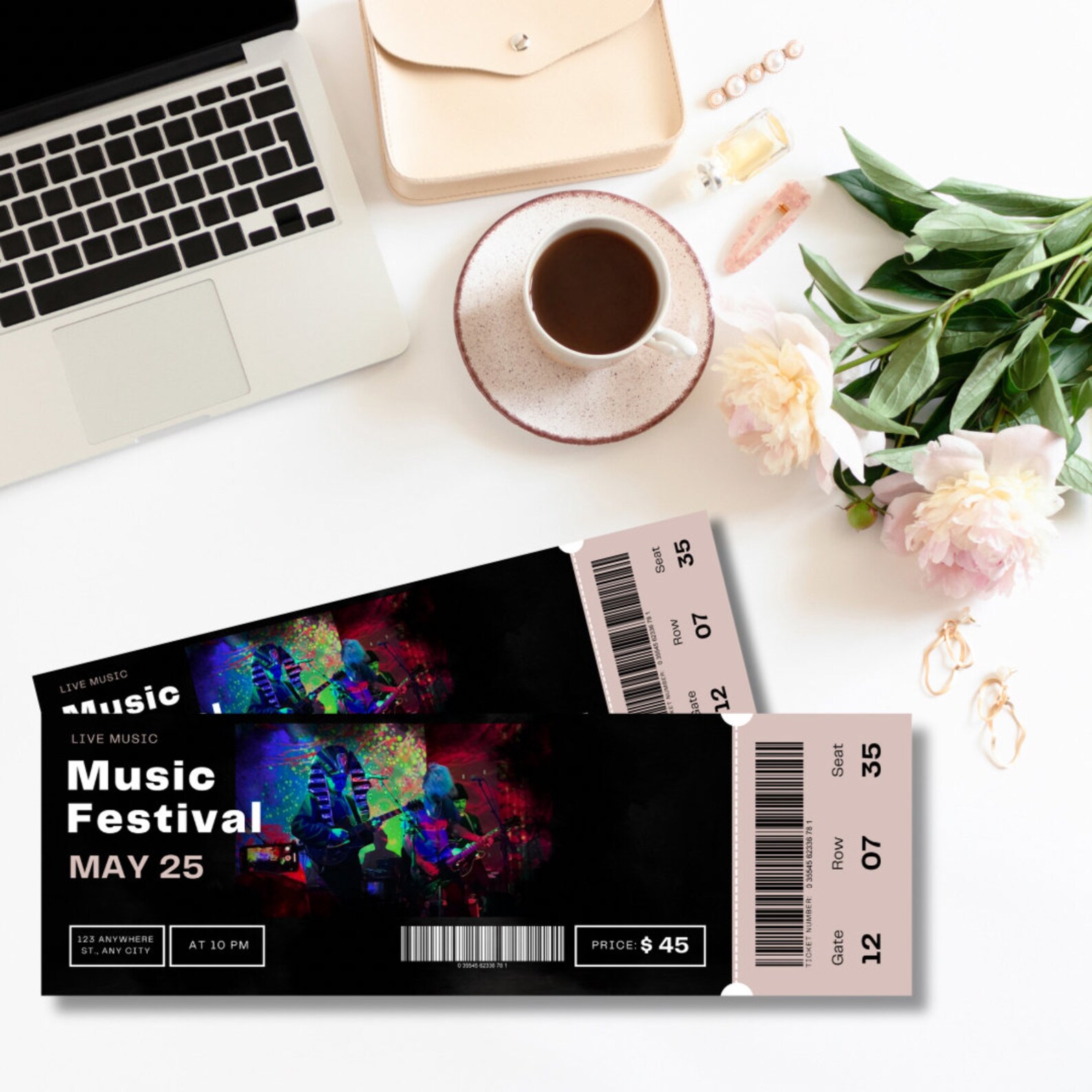 Music Festival Ticket Template: Editable Concert Pass (digital Download ...