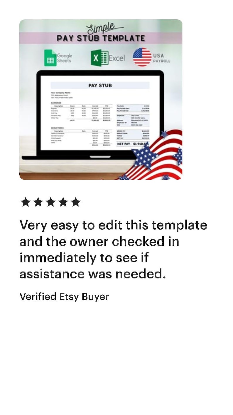 Pay Stub Template: Excel & Google Sheets, Earning Statement (digital ...
