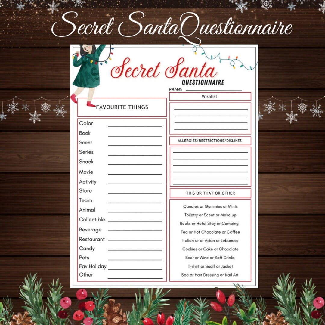 Festive Secret Santa Surprise Questionnaire - Whimsical Gifts for All ...