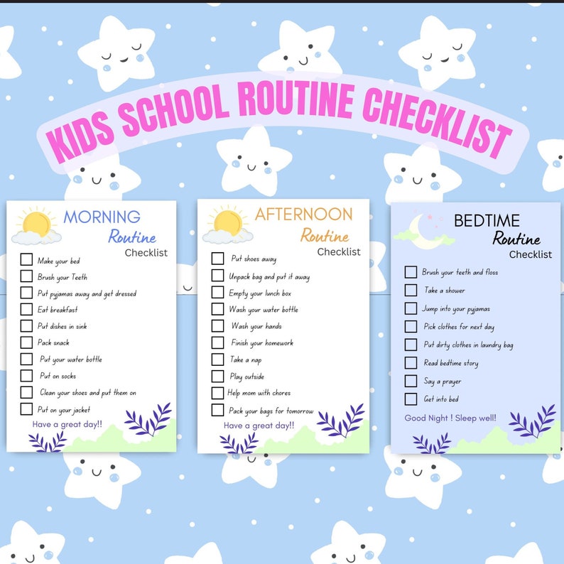 Editable School Kids Checklist Bundle Printable Chore Chart - Etsy