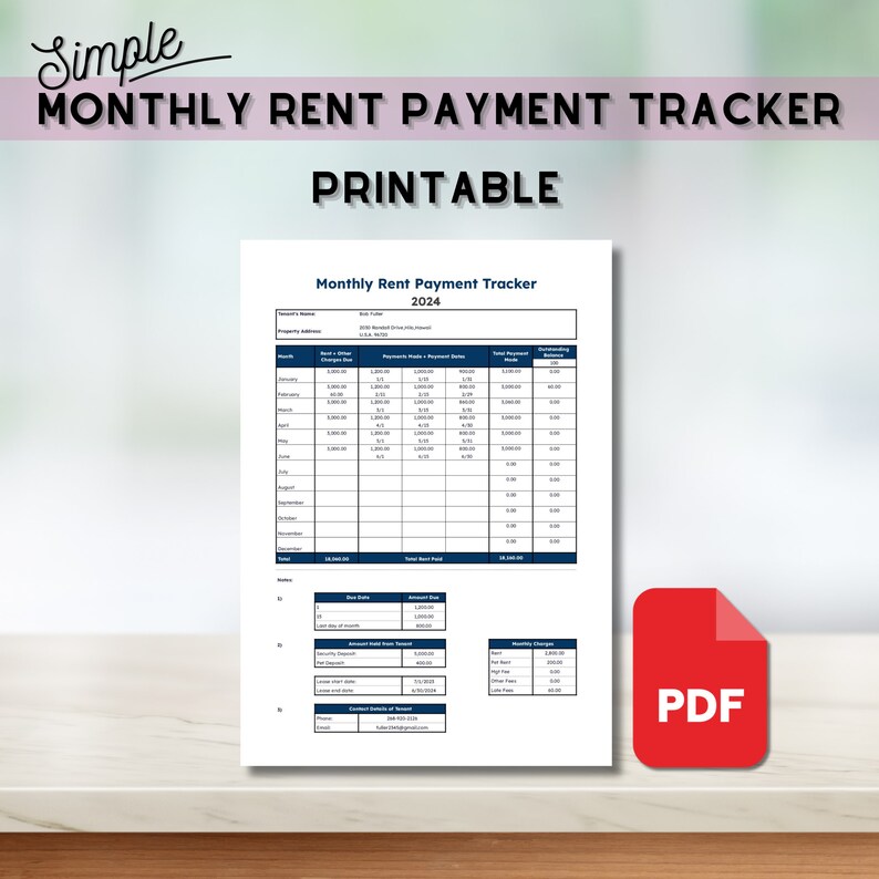 Printable Rent Payment Ledger | Instant Download Pdf | Printable Rent ...