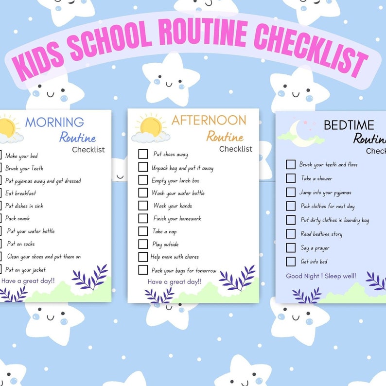 Editable School Kids Checklist Bundle - Printable Chore Chart for ...