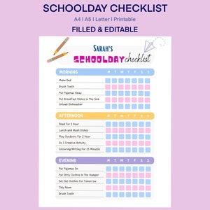 School Kids Checklist: Editable Chore Chart - Morning, Afternoon ...