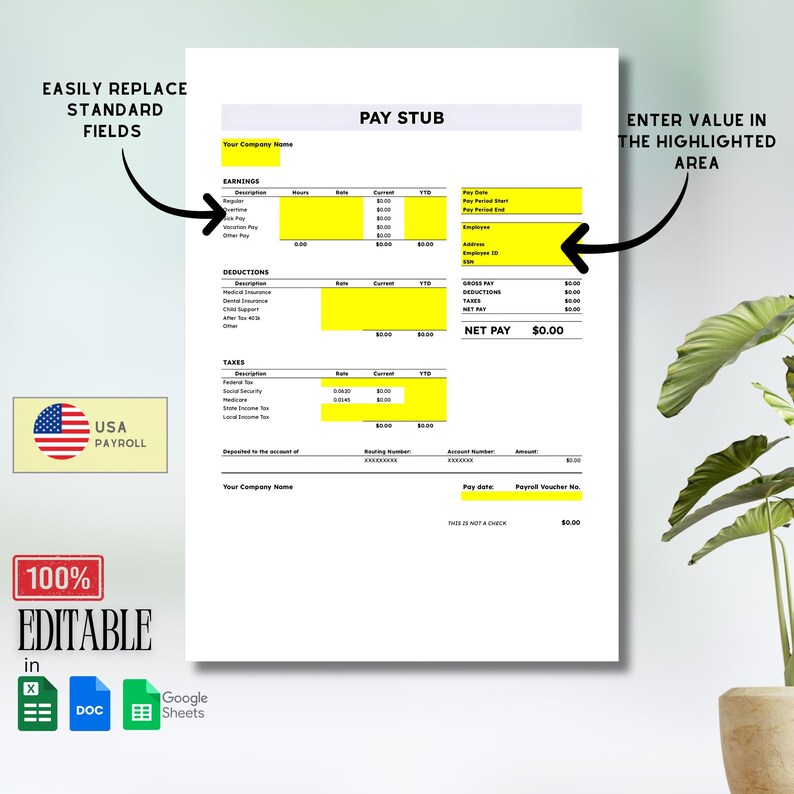 Easy to Use Paystub Template for Small Business, Pay Stub After Tax ...