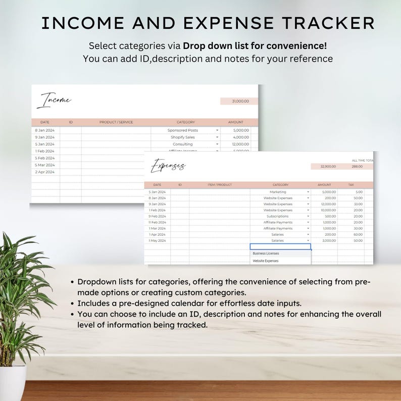 Small Business Bookkeeping Spreadsheet: Income and Expense Tracker ...