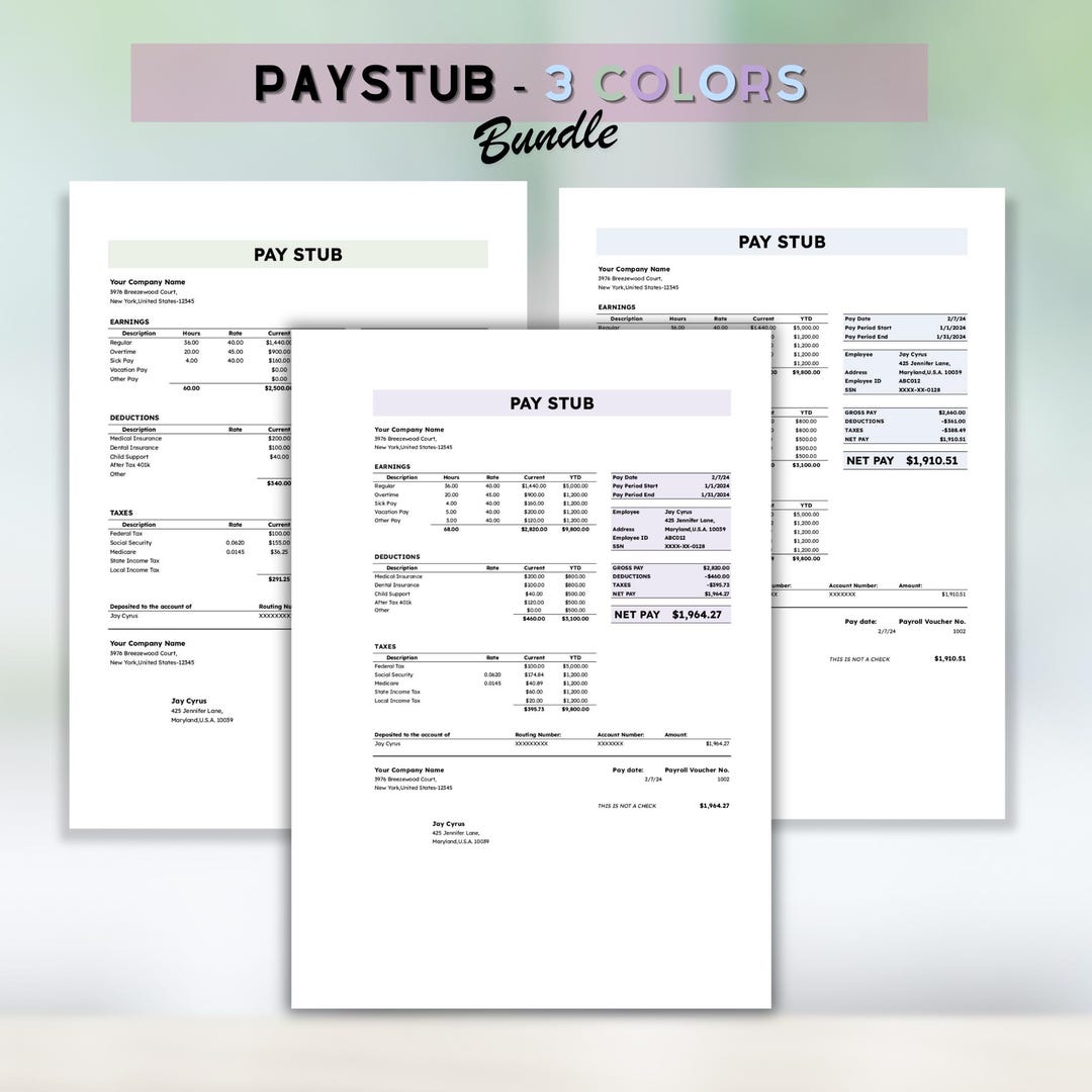 Small Business Paystub Template: Printable Earning Statement (excel ...