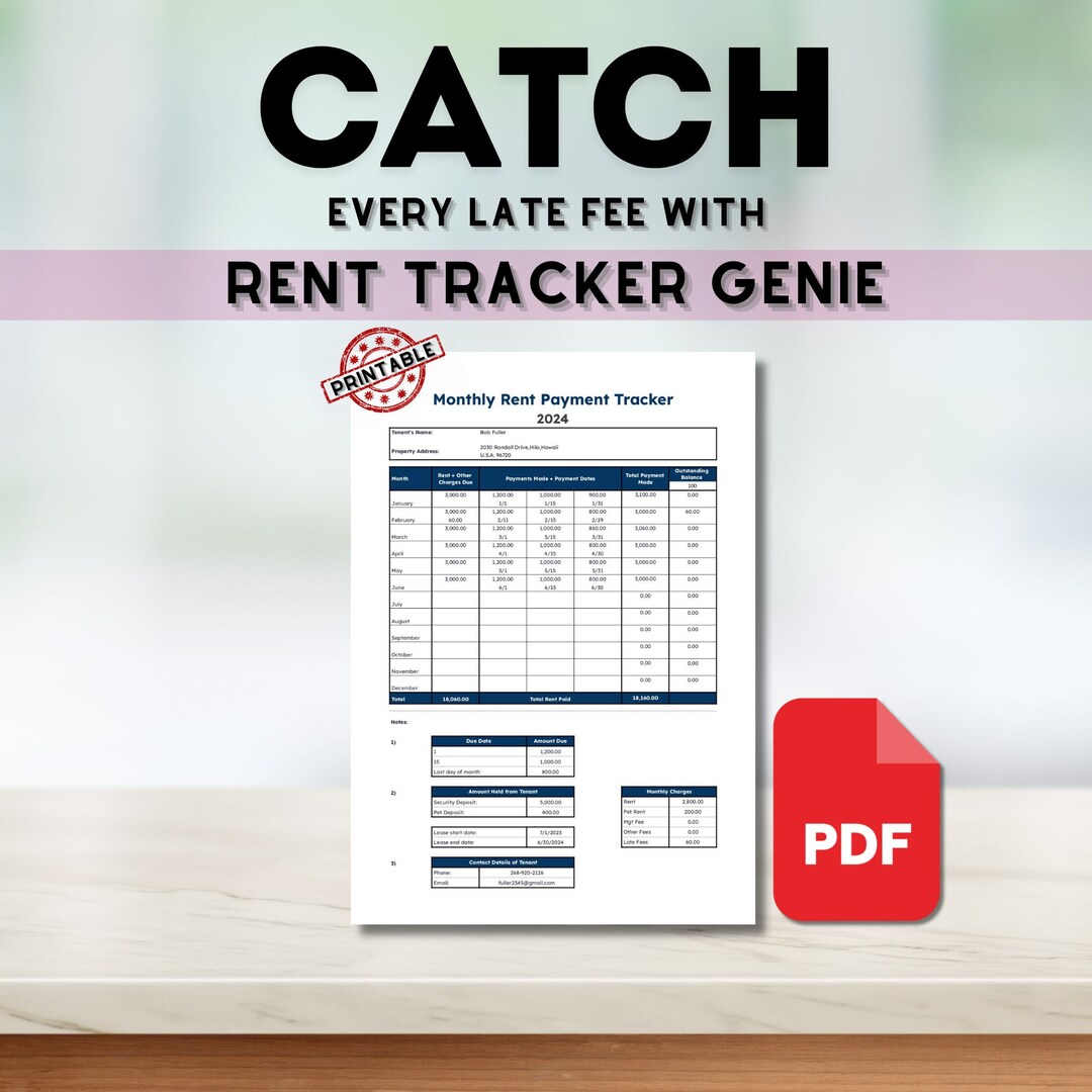 Printable Rent Payment Ledger Instant Download Pdf Printable Rent ...