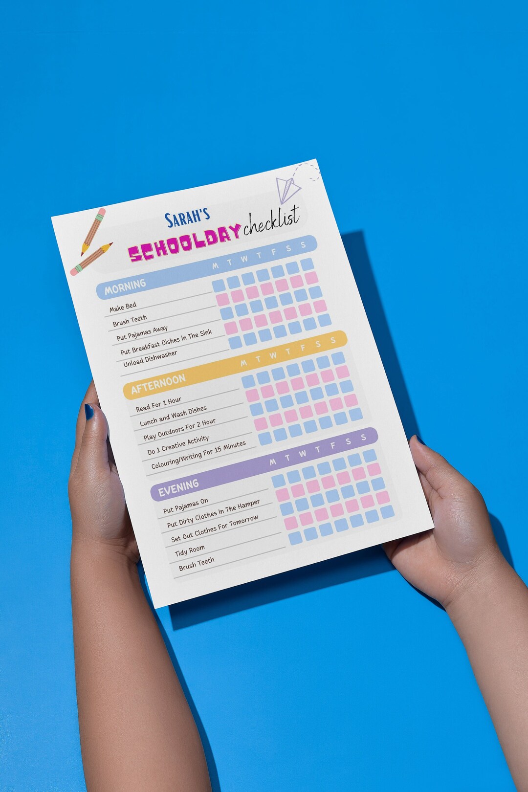 School Kids Checklist: Editable Chore Chart Morning, Afternoon, Bedtime ...