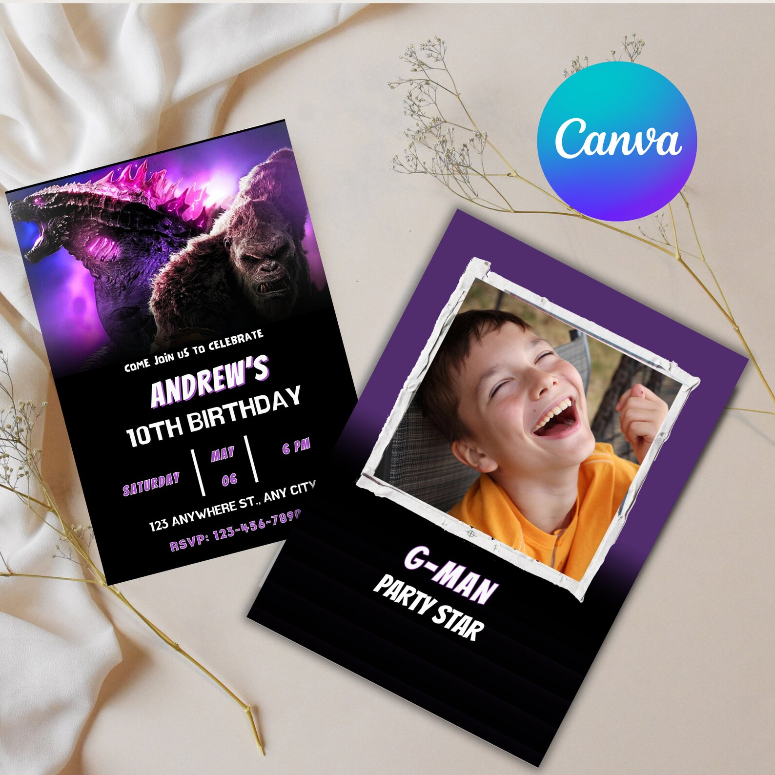 Godzilla Kong Birthday Party Invitation, Godzilla Vs Kong, Kids Party ...