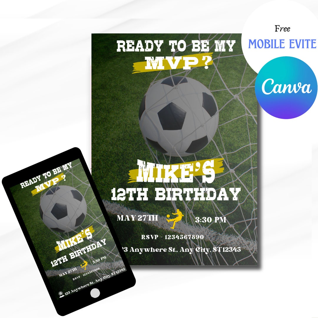 Football Birthday Invitation: Editable Canva Template (digital Download ...