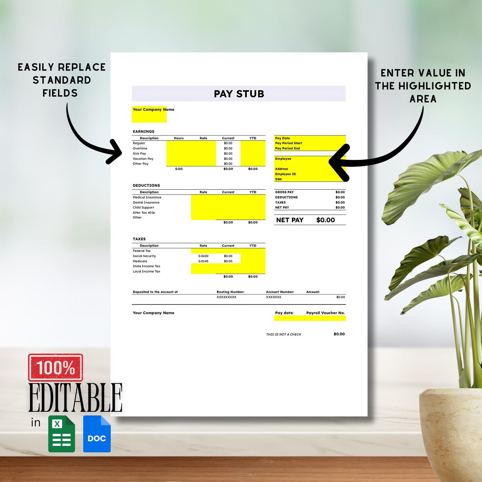 Easy to Use Paystub Template for Small Business, Pay Stub After Tax ...