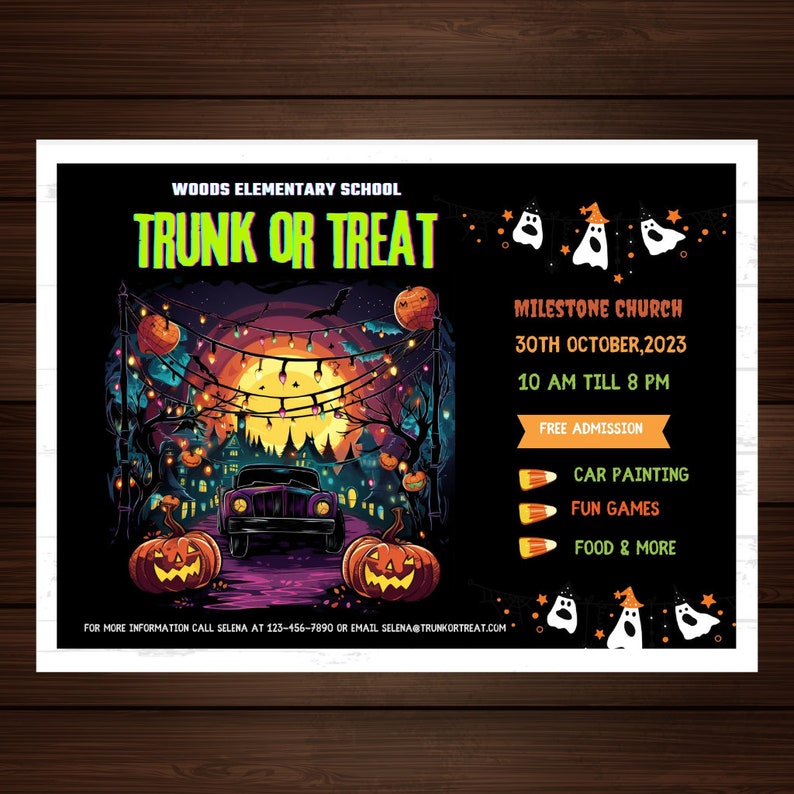 Trunk or Treat Halloween Party Flyer, Trunk-or-treat Editable Printable ...