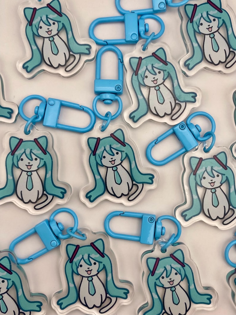 Hatsune Miku Cat Acrylic Keychain Charm 1.5” | Double-sided Vocaloid ...