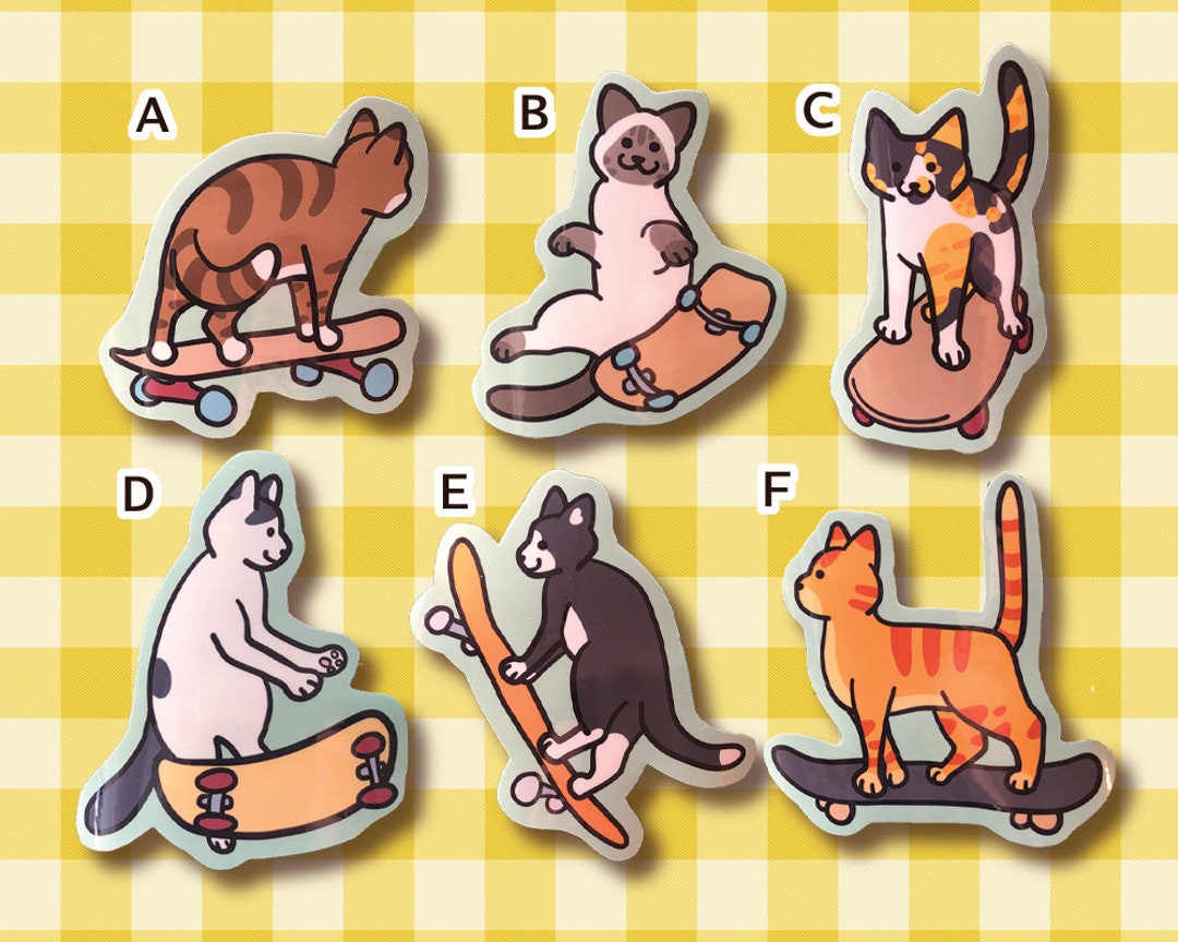 Skateboard Cats Vinyl Sticker Kawaii Chibi Animal Laptop Decal Cool Cat ...
