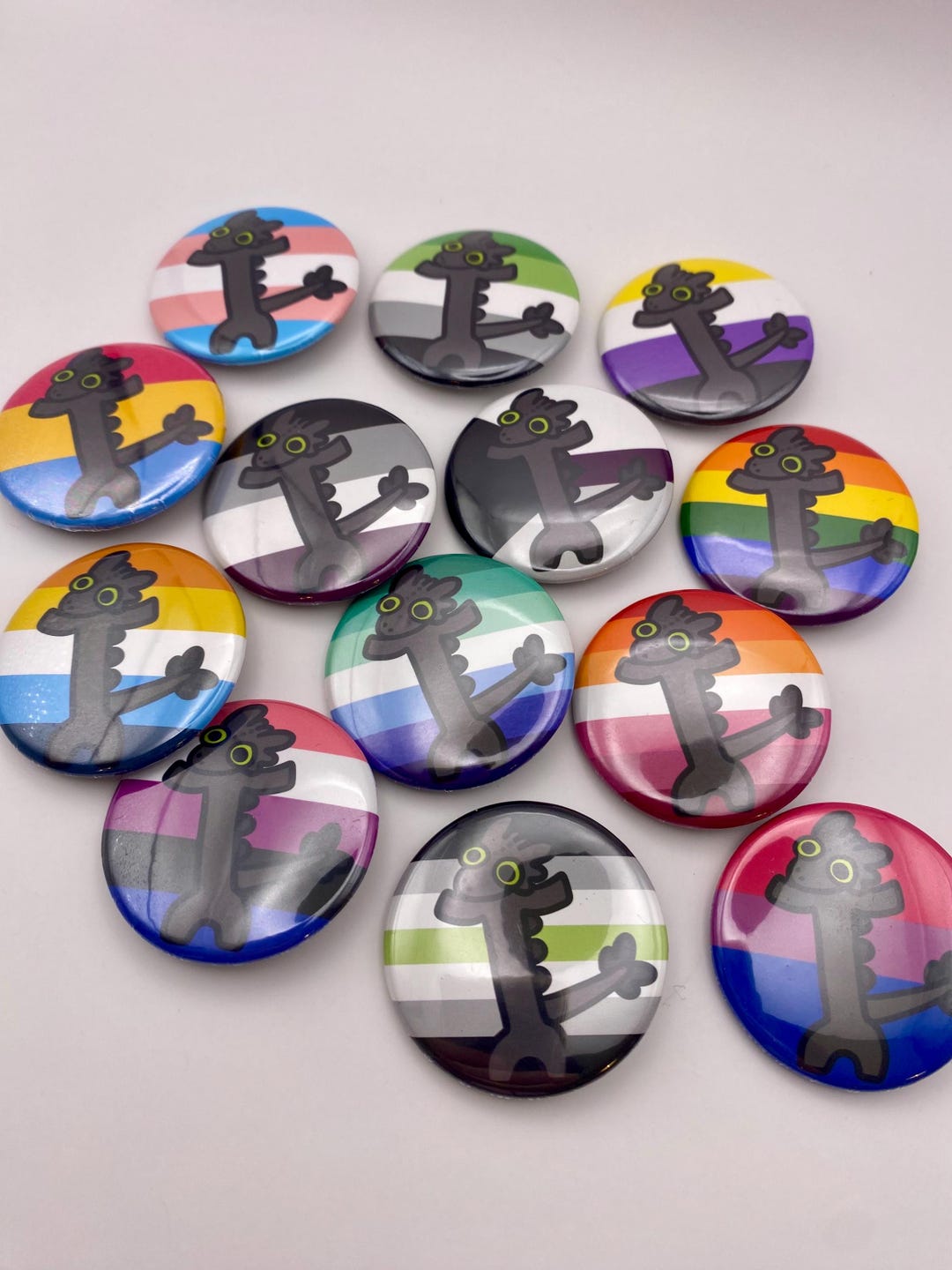 Dancing Toothless Pride Button Pin 38mm | Handmade LGBTQ+ Flag Pins ...