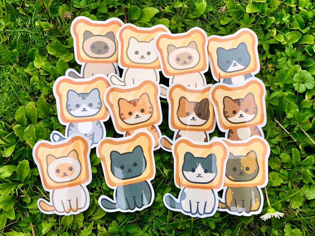 Toast Bread Cat Vinyl Sticker | Water Resistant | Cute Cartoon Pet Gift ...