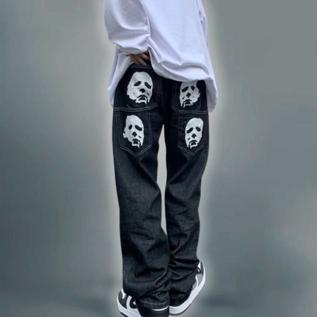 Y2K Bat Embroided Jeans, Baggy Style Pants, Harajuku, Goth Clothes, Y2K ...