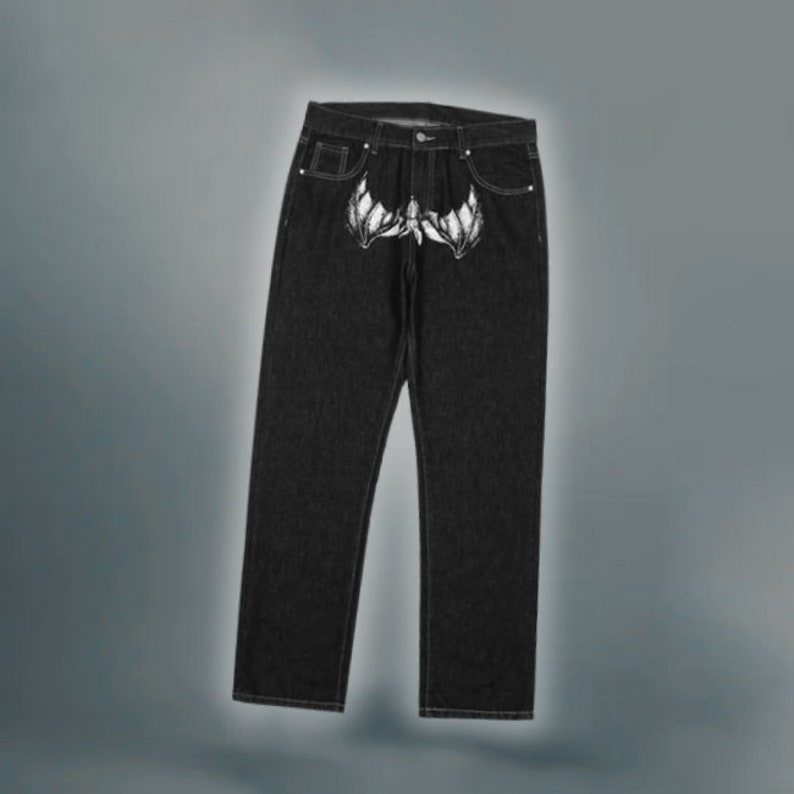 Y2K Bat Embroided Jeans, Baggy Style Pants, Harajuku, Goth Clothes, Y2K ...