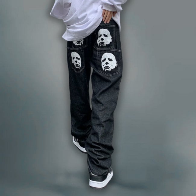 Y2K Bat Embroided Jeans, Baggy Style Pants, Harajuku, Goth Clothes, Y2K ...