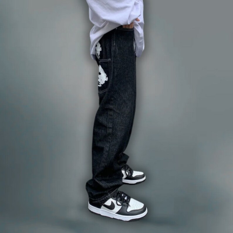 Y2K Bat Embroided Jeans, Baggy Style Pants, Harajuku, Goth Clothes, Y2K ...