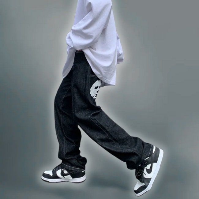 Y2K Bat Embroided Jeans, Baggy Style Pants, Harajuku, Goth Clothes, Y2K ...