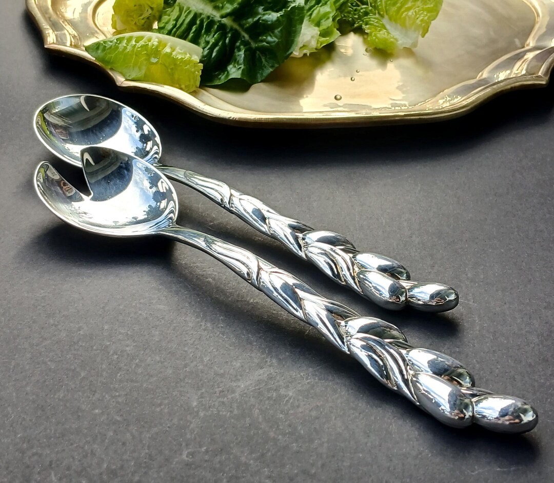 Vintage Large 10.5" Silver Plated Salad Servers, Silea France Flatware ...